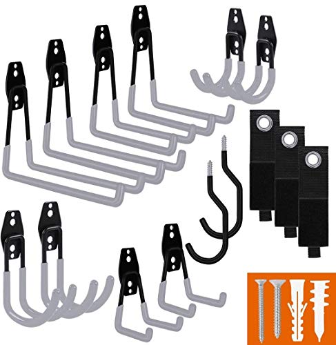 SMARTOLOGY Garage Wall Hooks Set with 9 Pack Extension Cord Strap