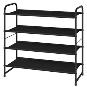 simple trending 4-tier stackable shoe rack, expandable & adjustable fabric shoe shelf storage organizer, black