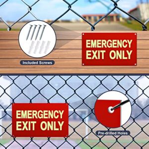 Emergency Exit Only Signs - Red photoluminescent Exit Signs Aluminum For Ultimate UV - Pre-drilled Holes Glow In The Dark Sign - 12 x 7 Inches With Easy Mounting (2 Pack)