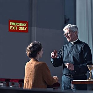 Emergency Exit Only Signs - Red photoluminescent Exit Signs Aluminum For Ultimate UV - Pre-drilled Holes Glow In The Dark Sign - 12 x 7 Inches With Easy Mounting (2 Pack)