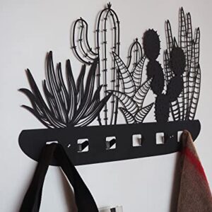 Runile Personalized Metal Coat Rack Wall Hanging, Cactus Coat Hook, Entrance Coat Rack with Hook, Personalized Metal Sign, Metal Wall Decoration, Black, 10 incher