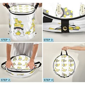 Oyihfvs Seamless Pattern with Yellow Gnomes, Yellow Lemons on White Folding Pop Up Laundry Hamper, Portable Basket with Handles Zipper Storage Organizer for Bedroom Bathroom College Dorm Travel