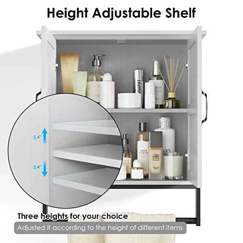 MXARLTR Bathroom Cabinet Wall Mounted, Bathroom Wall Cabinet Over Toilet with 2 Barn Doors and Towel Bar Wall Mounted Bathroom Cabinet Medicine Cabinet for Bathroom Storage (Gray)