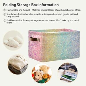 Rainbow Glitter Gradient Storage Baskets Large Foldable Storage Bin Canvas Toys Box Fabric Decorative Collapsible Organizer Bag with Handles 2 Pcs