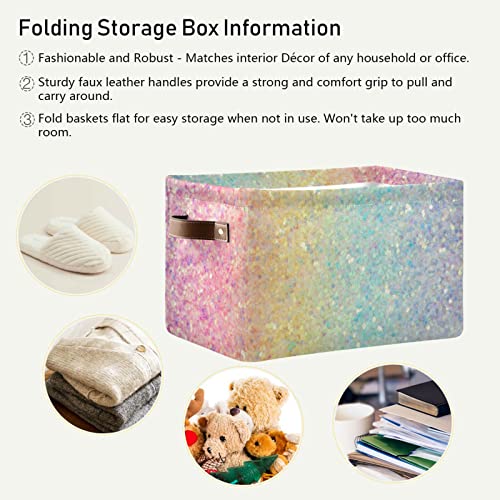 Rainbow Glitter Gradient Storage Baskets Large Foldable Storage Bin Canvas Toys Box Fabric Decorative Collapsible Organizer Bag with Handles 2 Pcs