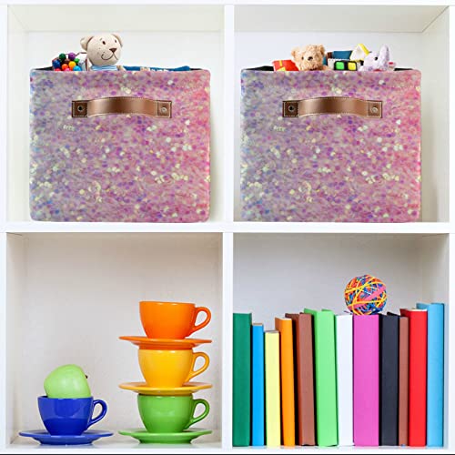 Rainbow Glitter Gradient Storage Baskets Large Foldable Storage Bin Canvas Toys Box Fabric Decorative Collapsible Organizer Bag with Handles 2 Pcs