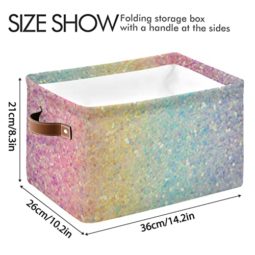 Rainbow Glitter Gradient Storage Baskets Large Foldable Storage Bin Canvas Toys Box Fabric Decorative Collapsible Organizer Bag with Handles 2 Pcs