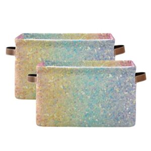 Rainbow Glitter Gradient Storage Baskets Large Foldable Storage Bin Canvas Toys Box Fabric Decorative Collapsible Organizer Bag with Handles 2 Pcs