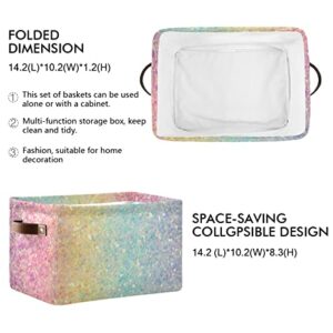 Rainbow Glitter Gradient Storage Baskets Large Foldable Storage Bin Canvas Toys Box Fabric Decorative Collapsible Organizer Bag with Handles 2 Pcs