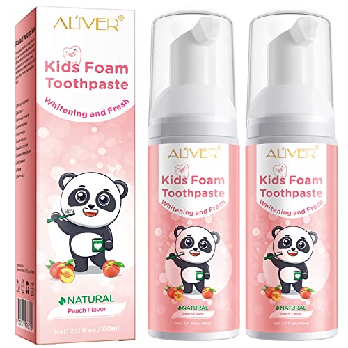 Foam Toothpaste Kids, Toddler Low Fluoride Toothpaste with Natural Formula to Reduce Plaque, Children Whitening Foaming Toothpaste for U Shaped Toothbrush for Kids Ages 3 and Up (Peach)