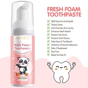 Foam Toothpaste Kids, Toddler Low Fluoride Toothpaste with Natural Formula to Reduce Plaque, Children Whitening Foaming Toothpaste for U Shaped Toothbrush for Kids Ages 3 and Up (Peach)