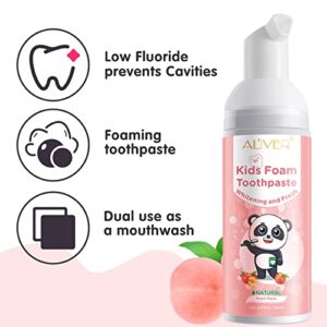 Foam Toothpaste Kids, Toddler Low Fluoride Toothpaste with Natural Formula to Reduce Plaque, Children Whitening Foaming Toothpaste for U Shaped Toothbrush for Kids Ages 3 and Up (Peach)