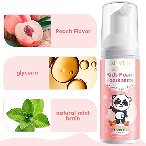 Foam Toothpaste Kids, Toddler Low Fluoride Toothpaste with Natural Formula to Reduce Plaque, Children Whitening Foaming Toothpaste for U Shaped Toothbrush for Kids Ages 3 and Up (Peach)