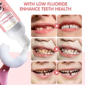 Foam Toothpaste Kids, Toddler Low Fluoride Toothpaste with Natural Formula to Reduce Plaque, Children Whitening Foaming Toothpaste for U Shaped Toothbrush for Kids Ages 3 and Up (Peach)