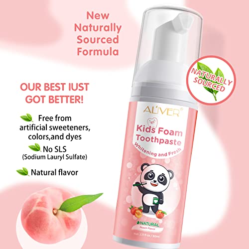 Foam Toothpaste Kids, Toddler Low Fluoride Toothpaste with Natural Formula to Reduce Plaque, Children Whitening Foaming Toothpaste for U Shaped Toothbrush for Kids Ages 3 and Up (Peach)