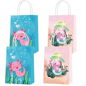 16 pcs axolotl party paper gift bags, 2 styles party favor bags with handles for cute axolotl fans birthday party decorations, goody bags candy gift bags