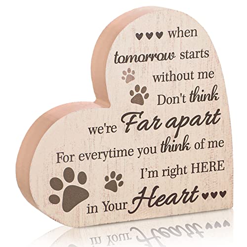 Maitys Pet Memorial Gifts Bereavement Remembrance Gifts for Loss of Dog Cat Sympathy Condolence Gifts Heart Shaped Wood Sign When Tomorrow Starts Without Me Wooden Plague for Table Desk Decor