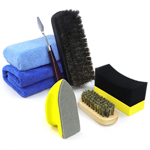 Leather Cleaning Care Tool Kit Car Care Washes & Waxes Kits Used for Cleaning, Waxing & Polishing of Leather Apparel, Furniture, Auto Interiors, Seats, Sofas, Shoes, Bags and Accessories 8 PCS Set