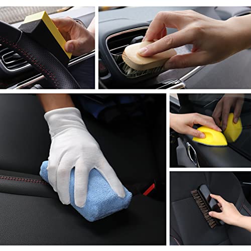 Leather Cleaning Care Tool Kit Car Care Washes & Waxes Kits Used for Cleaning, Waxing & Polishing of Leather Apparel, Furniture, Auto Interiors, Seats, Sofas, Shoes, Bags and Accessories 8 PCS Set