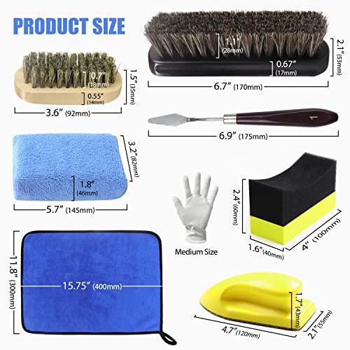 Leather Cleaning Care Tool Kit Car Care Washes & Waxes Kits Used for Cleaning, Waxing & Polishing of Leather Apparel, Furniture, Auto Interiors, Seats, Sofas, Shoes, Bags and Accessories 8 PCS Set