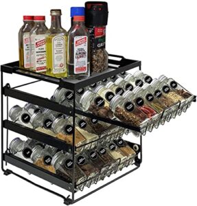 artibear upgraded pull out spice rack organizer for cabinet storage upto 54 jars, 3-tier seasoning shelf holder for kitchen pantry countertop, matte black (bottles not included)