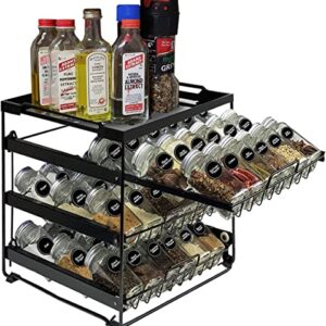 Artibear Upgraded Pull Out Spice Rack Organizer for Cabinet Storage Upto 54 Jars, 3-Tier Seasoning Shelf Holder for Kitchen Pantry Countertop, Matte Black (Bottles Not Included)