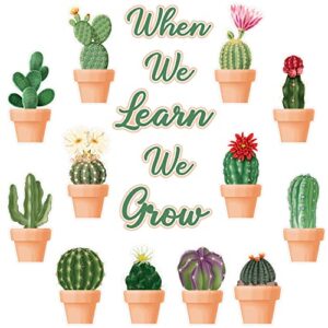 g1ngtar 70pcs when we learn we grow cactus bulletin board decoration set green plant prickly cactus diy cardstock paper cutouts wall decals teacher supplies for fiesta classroom school kindergarten