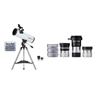 celestron 21079 cometron 114az reflector telescope, white & astromaster telescope accessory kit