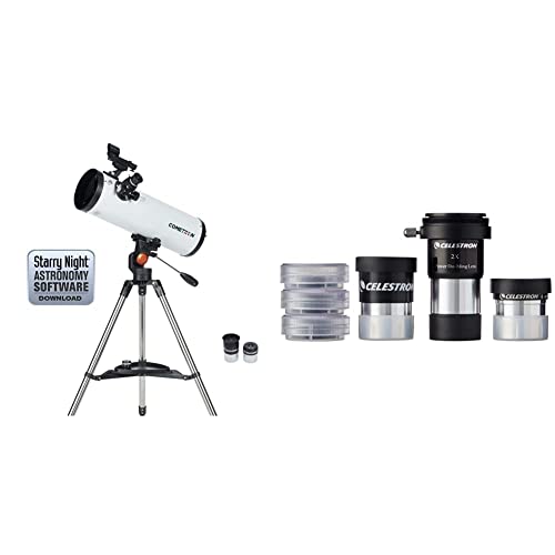 Celestron 21079 Cometron 114AZ Reflector Telescope, White & AstroMaster Telescope Accessory Kit