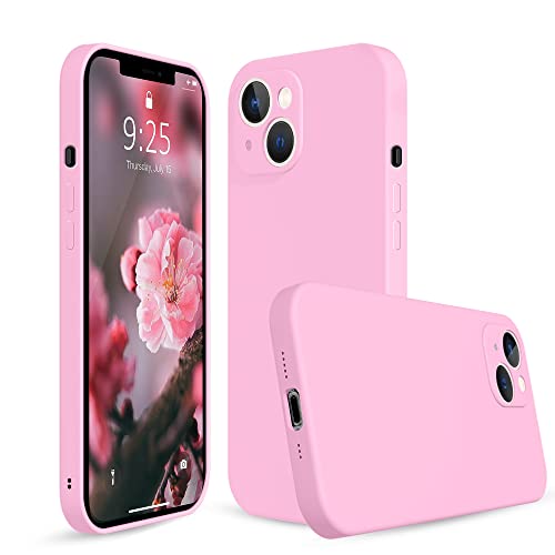 ANDATE Pink iPhone 13 Liquid Silicone Case, Compatible with iPhone 13 Full Body Protective Phone Cover Case with Microfiber Lining, 6.1 Inch (Pink)