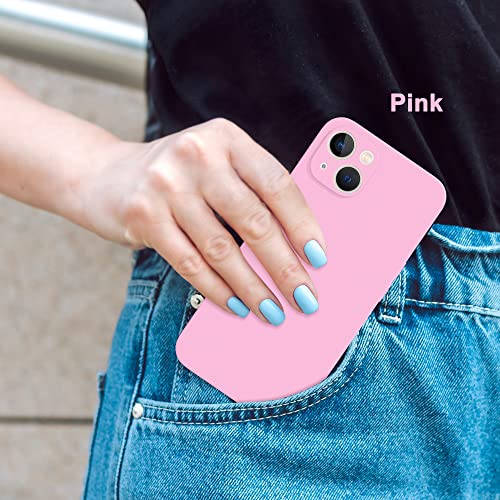 ANDATE Pink iPhone 13 Liquid Silicone Case, Compatible with iPhone 13 Full Body Protective Phone Cover Case with Microfiber Lining, 6.1 Inch (Pink)