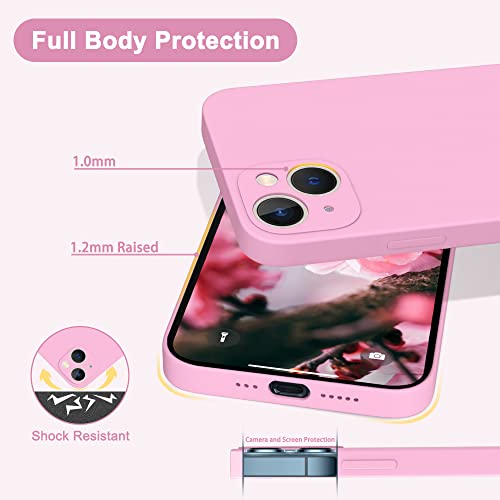 ANDATE Pink iPhone 13 Liquid Silicone Case, Compatible with iPhone 13 Full Body Protective Phone Cover Case with Microfiber Lining, 6.1 Inch (Pink)