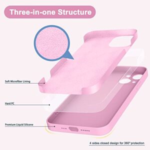 ANDATE Pink iPhone 13 Liquid Silicone Case, Compatible with iPhone 13 Full Body Protective Phone Cover Case with Microfiber Lining, 6.1 Inch (Pink)