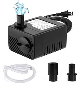 welmix 80gph (300l/h 4w) mini aquarium water pump quiet submersible pump for fish tank, pond, pet fountain, hydroponics with 2 nozzles, 1.6ft tube, 6ft power cord