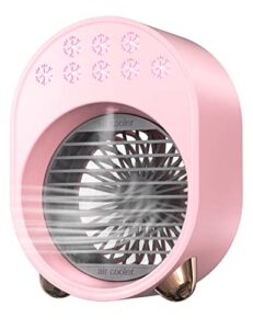 harmohom misting fan portable, mini air conditioner fan, small desk fan with 3 adjustable speeds, usb quiet personal mist fan with colorful nightlight for travel outdoor office makeup (pink)