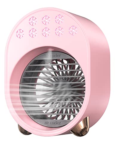 Harmohom Misting Fan Portable, Mini Air conditioner Fan, Small Desk Fan with 3 Adjustable Speeds, USB Quiet Personal Mist Fan with Colorful Nightlight for Travel Outdoor Office Makeup (Pink)