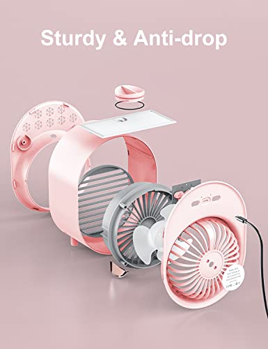 Harmohom Misting Fan Portable, Mini Air conditioner Fan, Small Desk Fan with 3 Adjustable Speeds, USB Quiet Personal Mist Fan with Colorful Nightlight for Travel Outdoor Office Makeup (Pink)