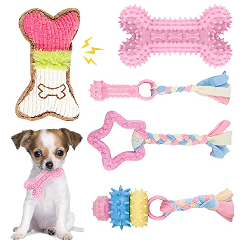 UETZLTB Puppy Chew Toys for Teething Small Dogs 5 Pack Puppy Toys Small Dog Chew Toys for Puppies Interactive Rubber Puppy Dog Teething Toys for Teeth Cleaning Funny Cute Soft Plush Squeaky Dog Toy