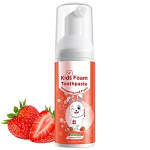 kids foam toothpaste with low fluoride - anti-cavity, whitening and fresh, gentle teeth whitening foam toothpaste kids for u-shape toothbrush, ages 3 plus - 60ml (strawberry)