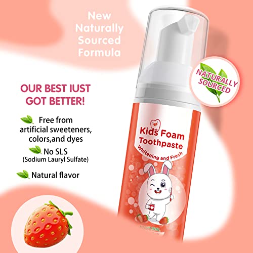 Kids Foam Toothpaste with Low Fluoride - Anti-Cavity, Whitening and Fresh, Gentle Teeth Whitening Foam Toothpaste Kids for U-Shape Toothbrush, Ages 3 Plus - 60ml (Strawberry)