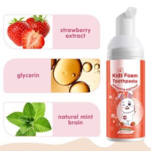 Kids Foam Toothpaste with Low Fluoride - Anti-Cavity, Whitening and Fresh, Gentle Teeth Whitening Foam Toothpaste Kids for U-Shape Toothbrush, Ages 3 Plus - 60ml (Strawberry)