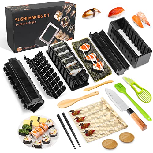 MLRYH Sushi Making Kit Sushi Maker Set for Beginners 21 Pcs Plastic Premium Set Sushi Tool Set Sushi Rice Roll Mold Shapes, DIY Sushi Prefect Home Sushi Tool.