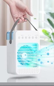 portable air conditioners fan, mini evaporative air cooler, personal air cooler with 4 wind speeds, 2-6h timer, 7 colors led lights, 600ml water tank cooling fan air for room home office dorm