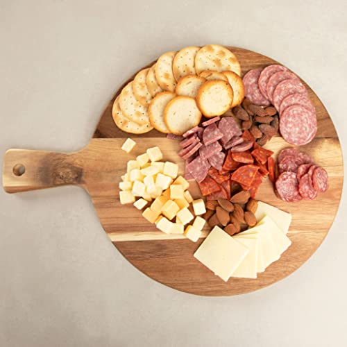 Premium Acacia Cutting Board with Handle - Wooden Chopping Board for Kitchen (12"x16") Round Acacia Paddle Cutting Boards for Meat, Bread, Serving Board, Cheese, Vegetables & Fruits.