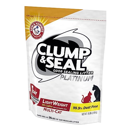 ARM & HAMMER Clump & Seal Odor Sealing Lightweight Multi-Cat Scented Clumping Cat Litter with 7 Days of Odor Control, 18 lbs. (Packing May Vary)