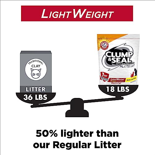 ARM & HAMMER Clump & Seal Odor Sealing Lightweight Multi-Cat Scented Clumping Cat Litter with 7 Days of Odor Control, 18 lbs. (Packing May Vary)