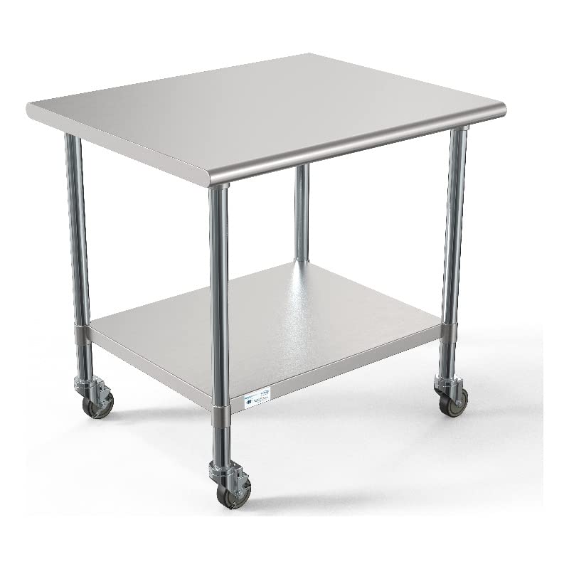 KoolMore Commercial 30” x 36” Stainless Steel Work Table with Wheels for Restaurant or Home Use, Under Storage Shelf for Food, Tools, and Hardware, Heavy Duty Metal Workspace (CT3036-18C), Silver