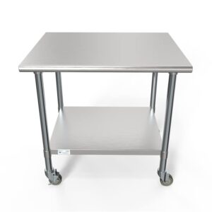 KoolMore Commercial 30” x 36” Stainless Steel Work Table with Wheels for Restaurant or Home Use, Under Storage Shelf for Food, Tools, and Hardware, Heavy Duty Metal Workspace (CT3036-18C), Silver