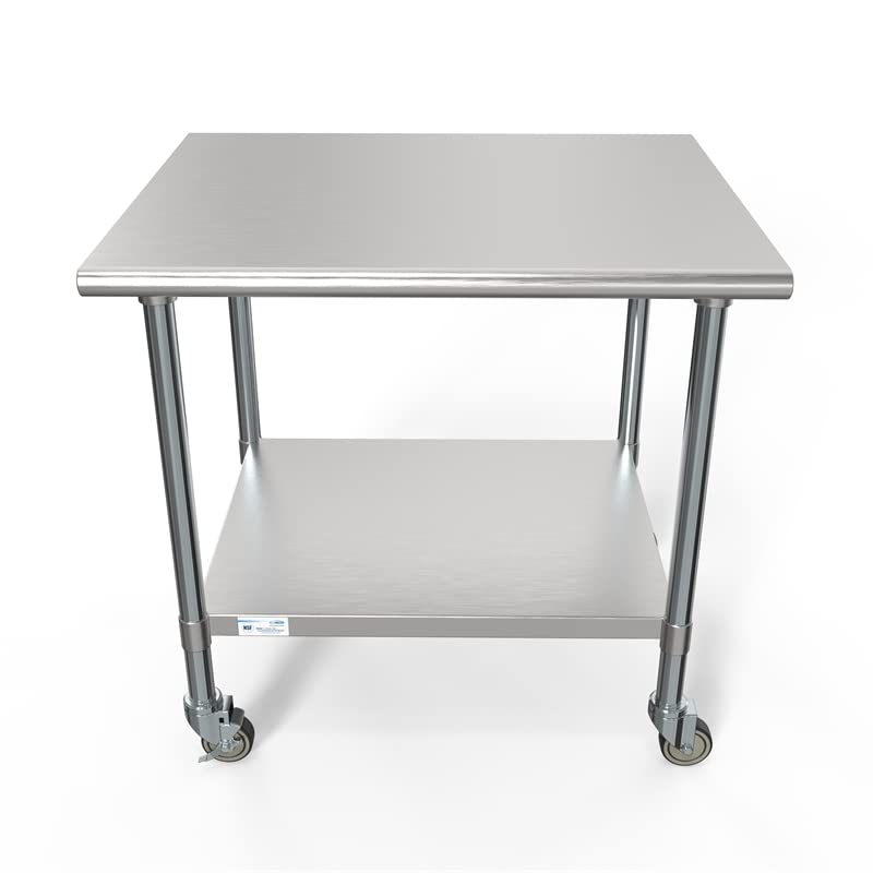 KoolMore Commercial 30” x 36” Stainless Steel Work Table with Wheels for Restaurant or Home Use, Under Storage Shelf for Food, Tools, and Hardware, Heavy Duty Metal Workspace (CT3036-18C), Silver