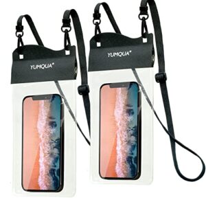 yumqua large waterproof phone pouch 2 pack, ipx8 waterproof cell phone case dry bag compatible with iphone 14 13 12 11 pro max/8 plus galaxy s23 ultra s22 s20+ pixel 4 xl up to 7.5", black